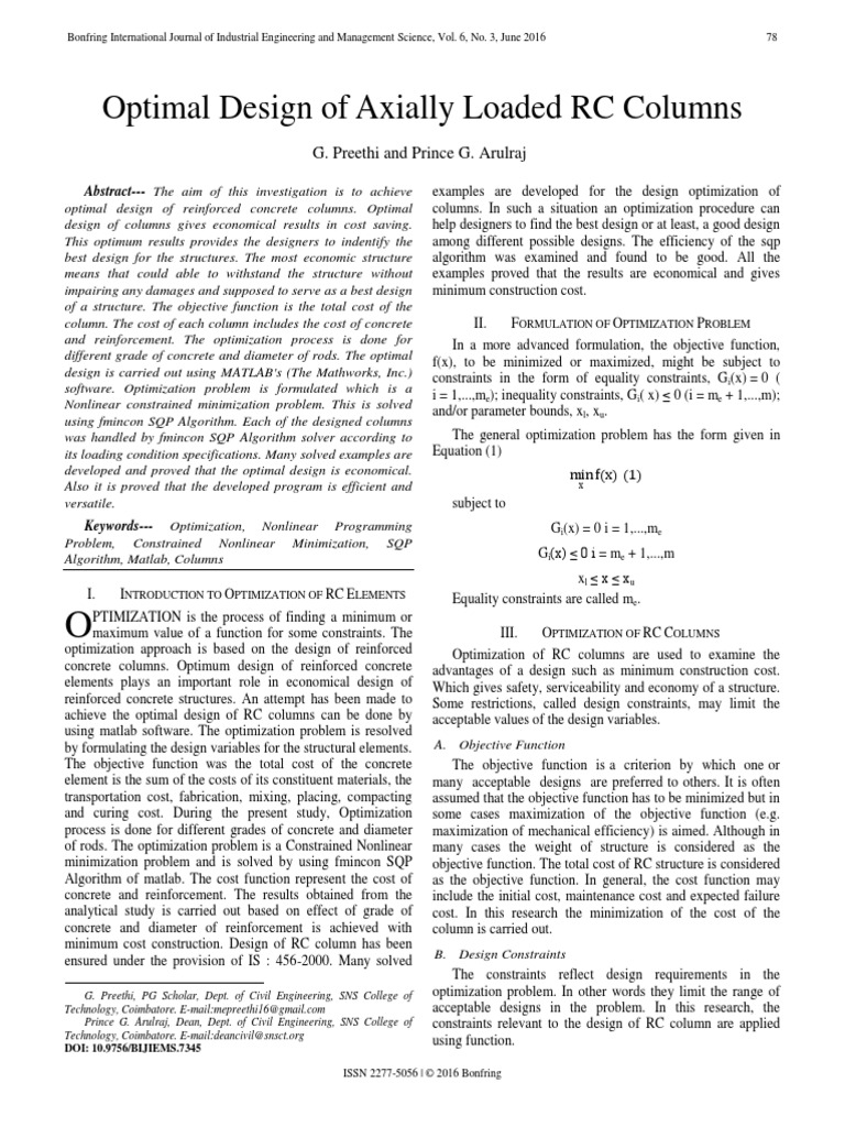 Optimal Design of Axially Loaded RC Columns | PDF | Loss Function ... Optimal Design of Axially Loaded RC Columns | PDF | Loss Function ...