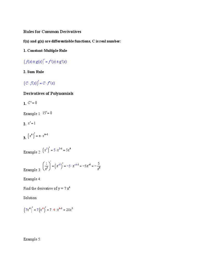 Essential Rules for Derivatives Explained | PDF | Teaching Methods ...