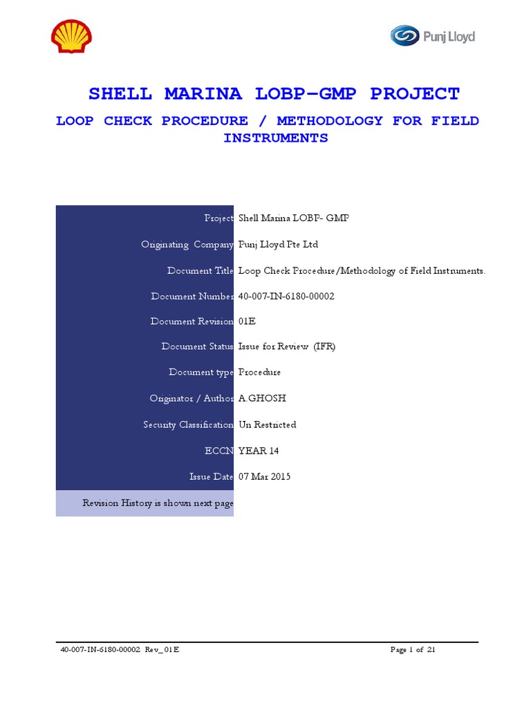 Shell Marina Lobp-Gmp Project: Loop Check Procedure / Methodology For ...