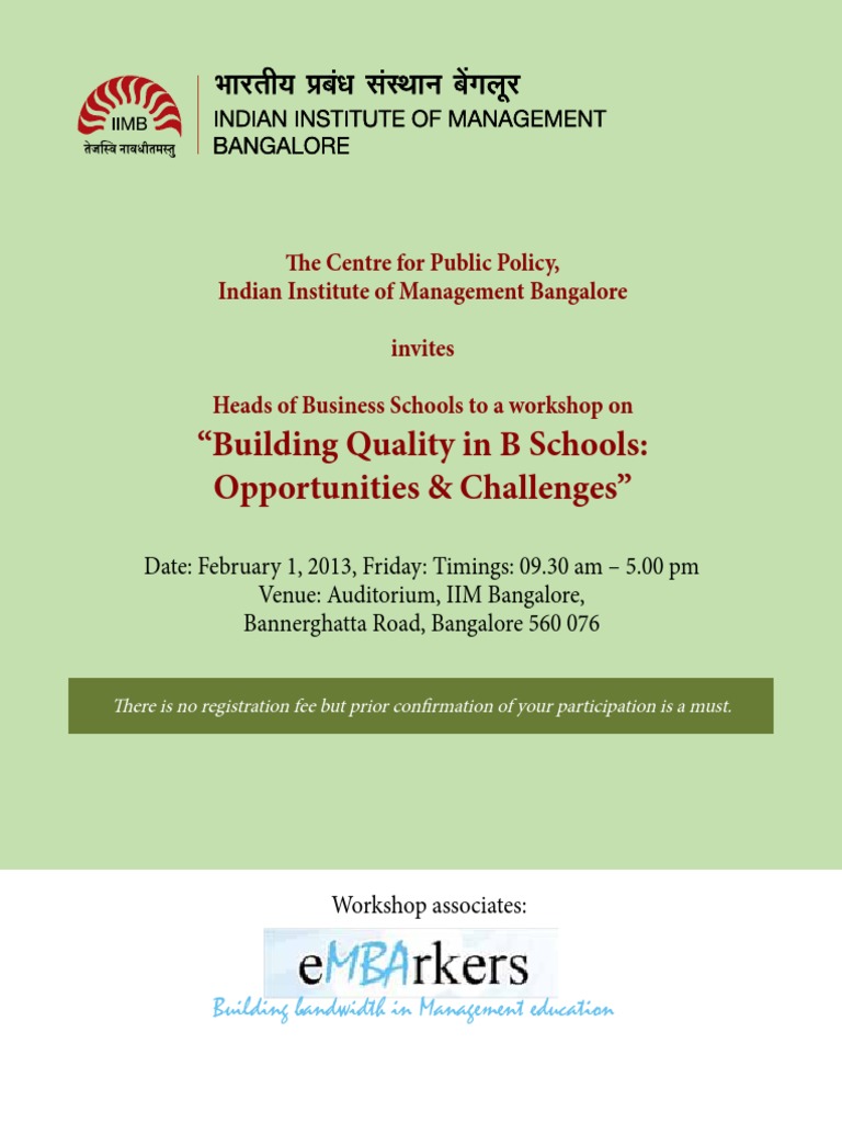 B-School Quality Workshop at IIM Bangalore | PDF | Art