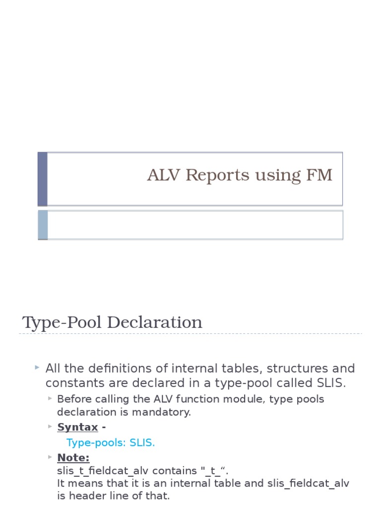 ALV Reports Using FM | PDF | Parameter (Computer Programming) | Subroutine