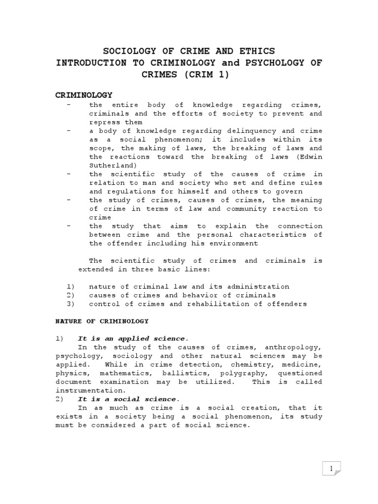 Introduction to Criminology Overview | PDF | Id | Psychoanalytic Theory