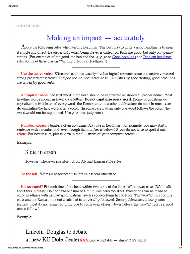 Writing Effective Headlines | PDF | Letter Case | Punctuation