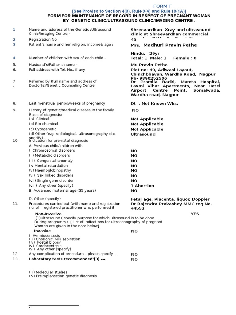 Form F | PDF | Medical Ultrasound | Genetic Disorder