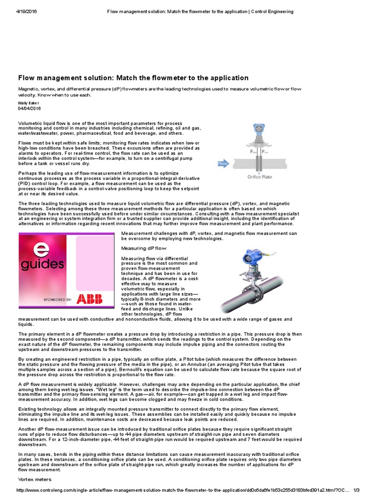 Flow Management Solution - Match The Flowmeter To The Application ...