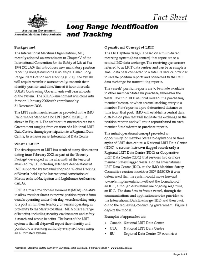 LRIT Fact Sheet | PDF | Water Transport | Waterway And Maritime