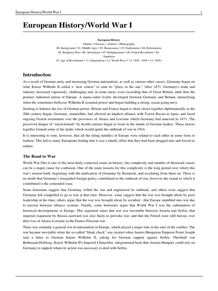 European History/World War I: The Road To War | PDF