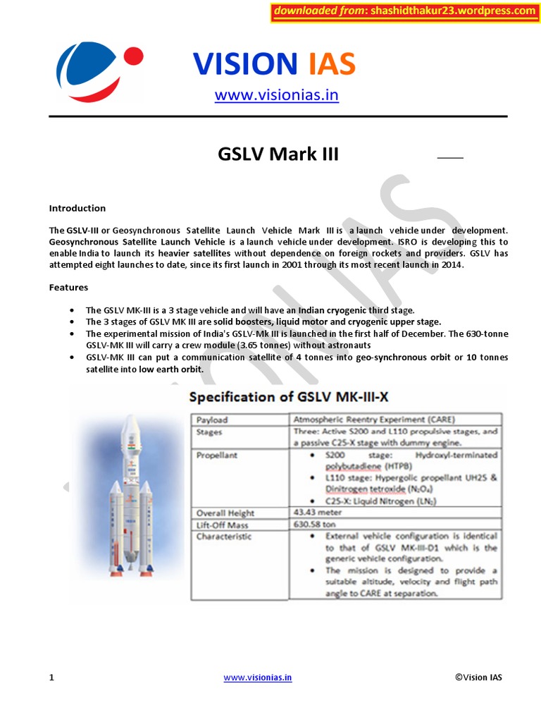 GSLV Mark III PDF | PDF | Space Agencies | Spaceflight