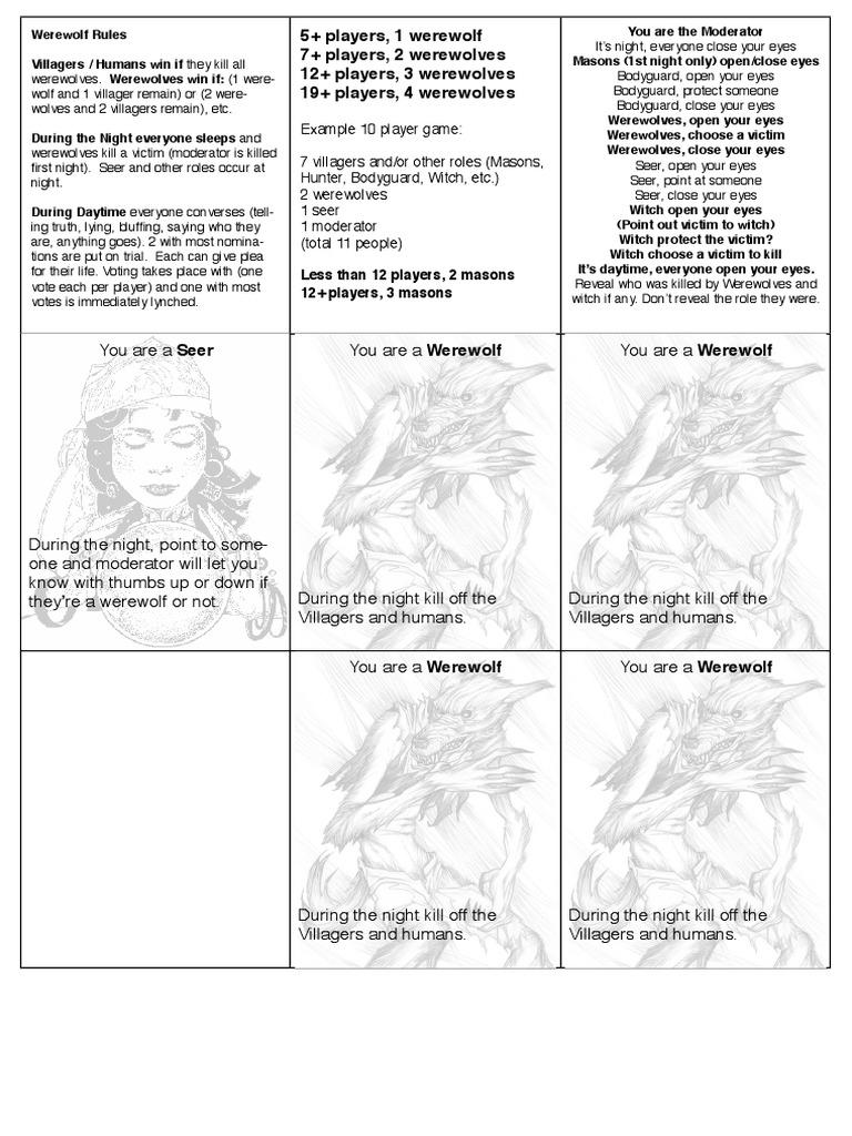 5+ Players, 1 Werewolf 7+ Players, 2 Werewolves 12+ Players, 3 ...