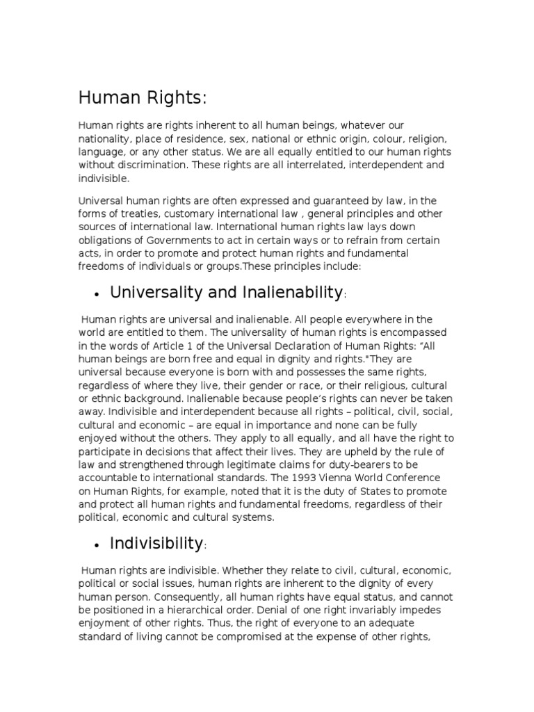 Human Rights:: Universality and Inalienability | PDF | Human Rights ...