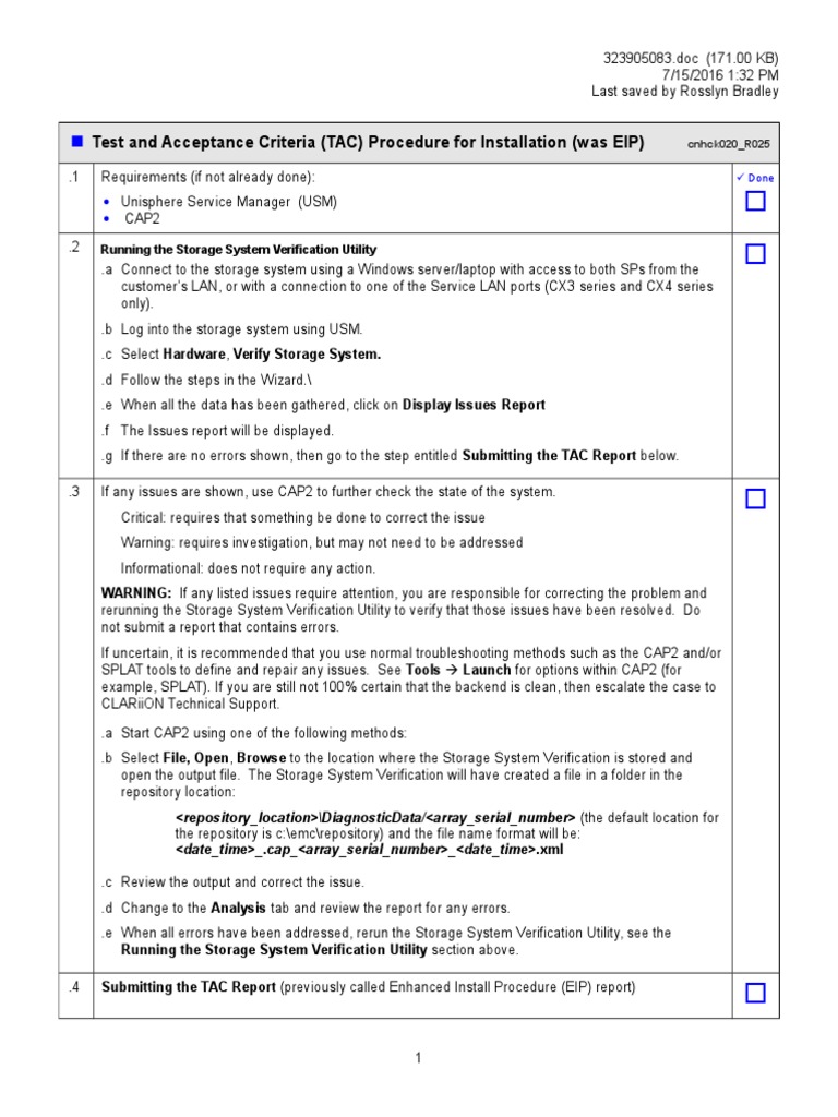TAC Report for CLARiiON Install | PDF | File Format | Computer Data Storage