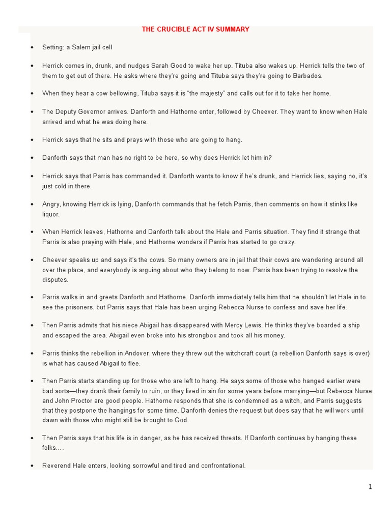 The Crucible Act Iv Summary | PDF | Religion And Belief | Crime Thriller