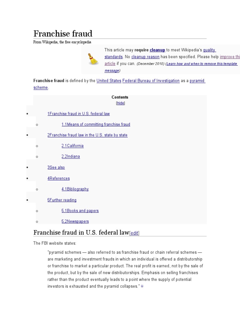 Franchise Fraud in U.S. Federal Law | PDF | Franchising | Business ...