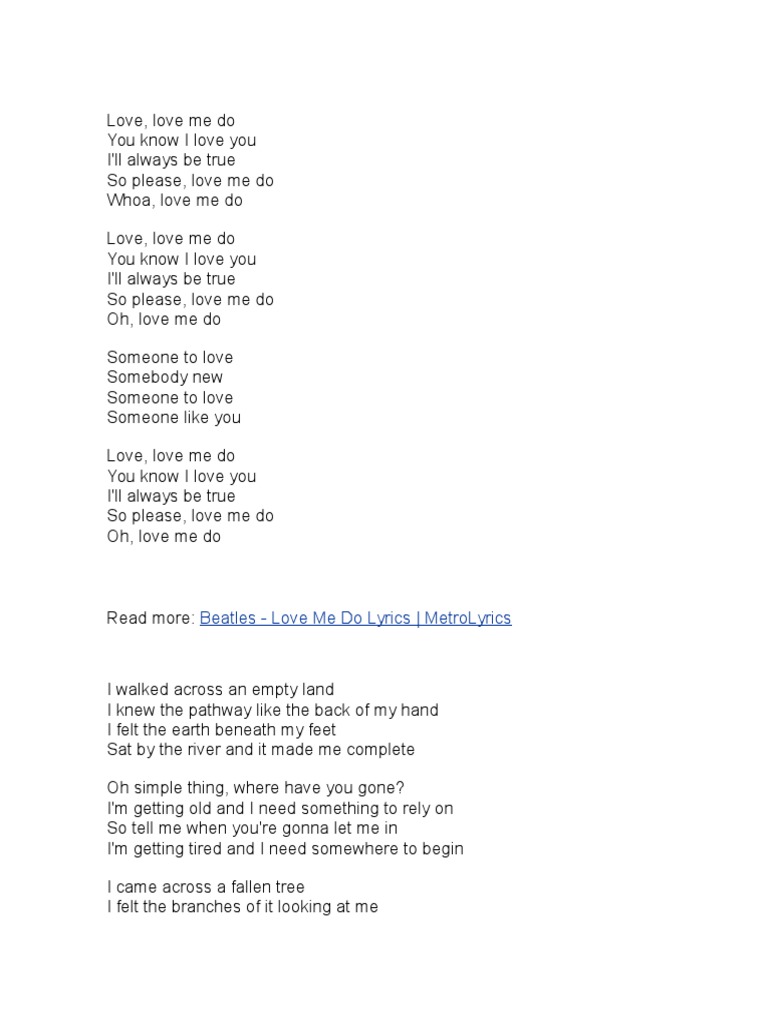Beatles - Love Me Do Lyrics - Metrolyrics | PDF | Desert | Leisure