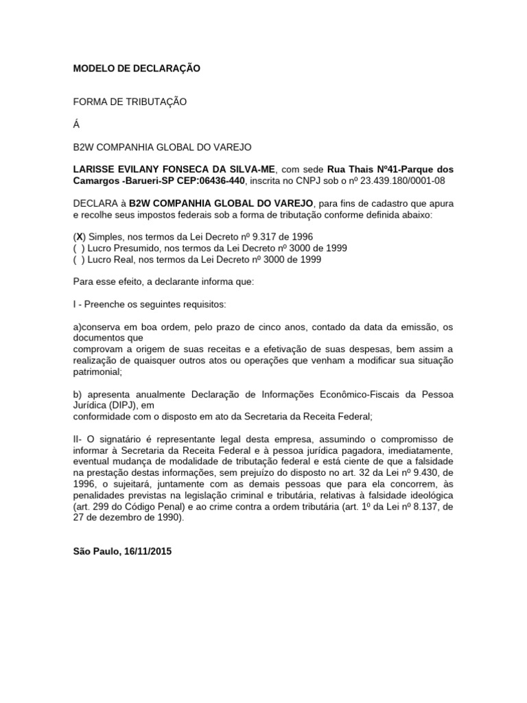 Modelo de Declaração-1 | PDF