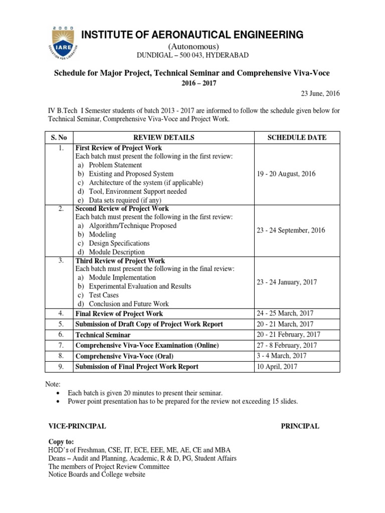 B.Tech Project Schedule 2016-2017 | PDF | Technology & Engineering