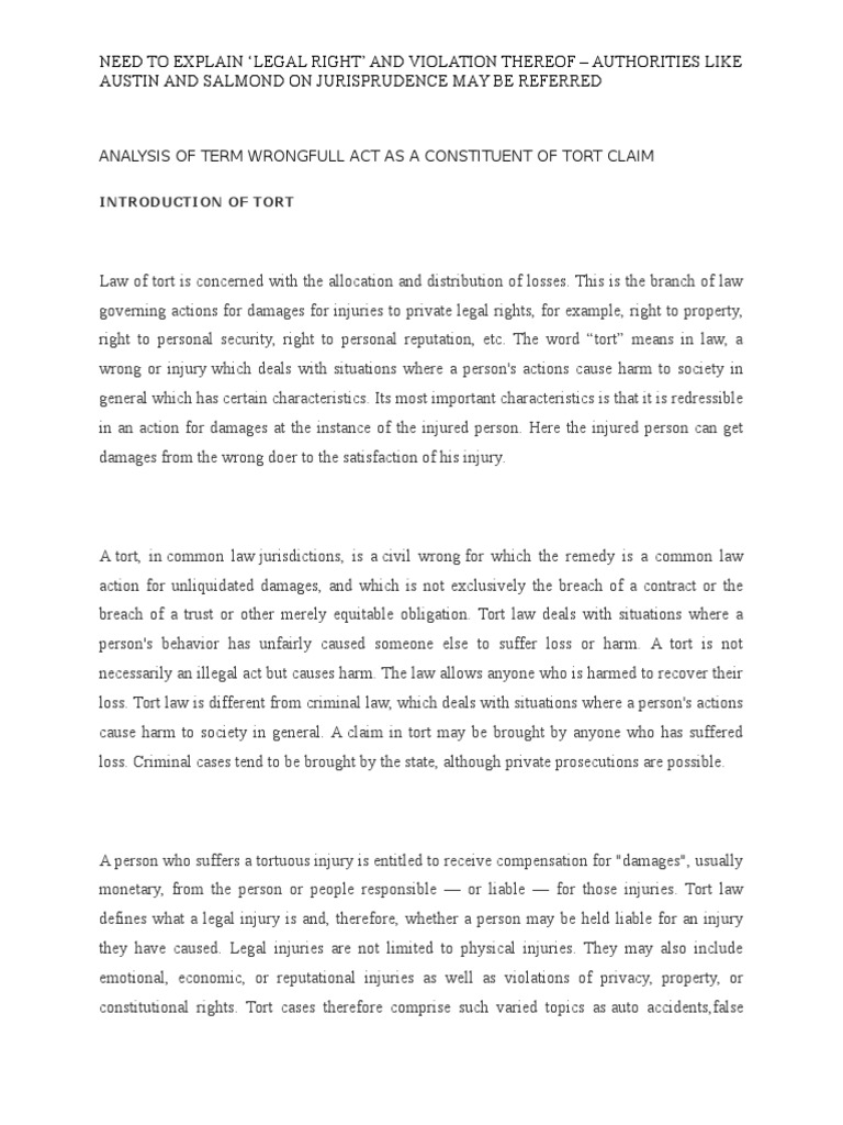 Torts:wrongful Act | PDF | Tort | Negligence