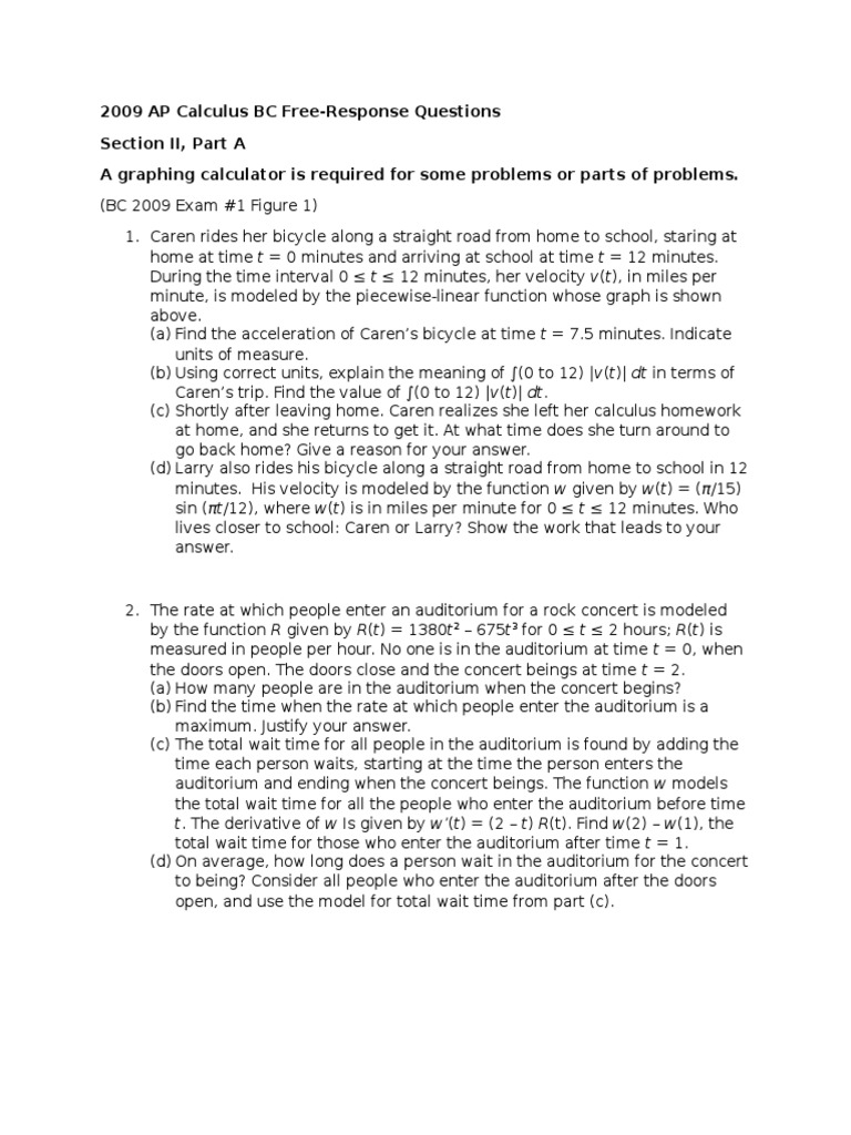 2009 AP Calculus BC Free Response Questions | PDF