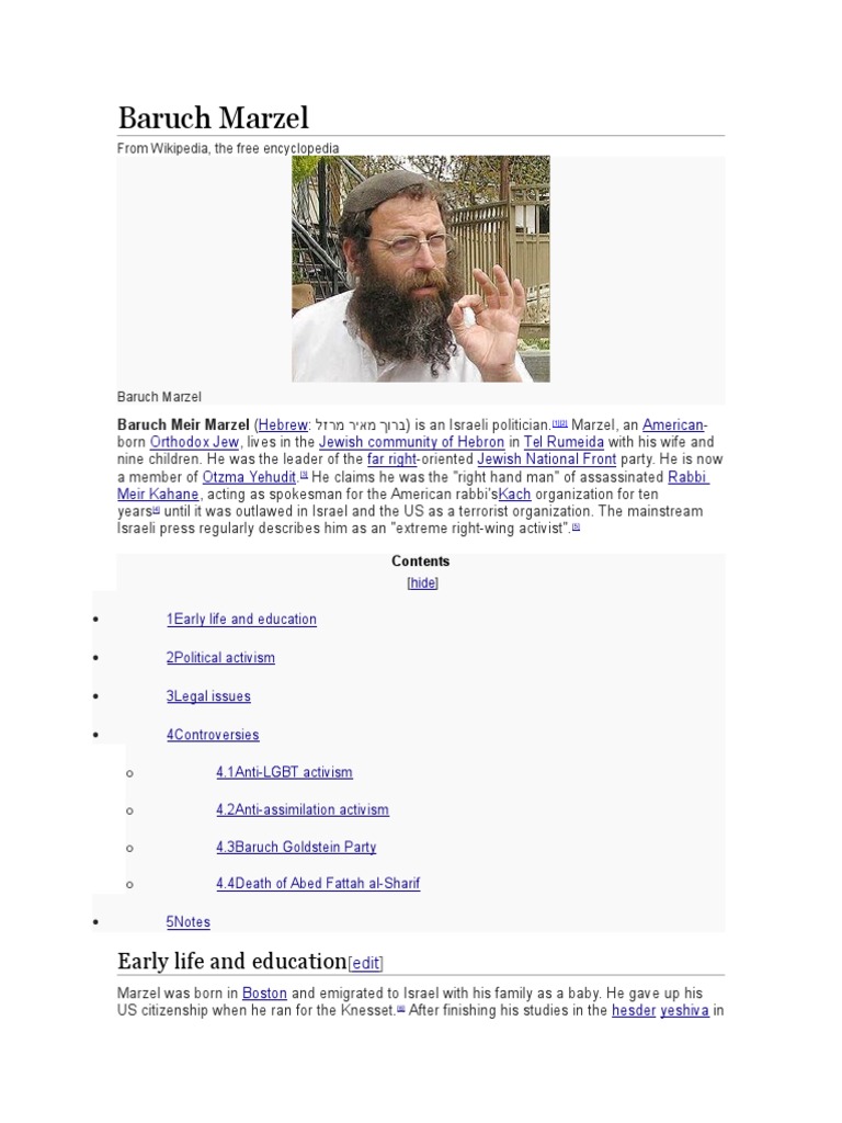 Baruch Marzel: Early Life and Education | PDF | Politics Of Israel ...