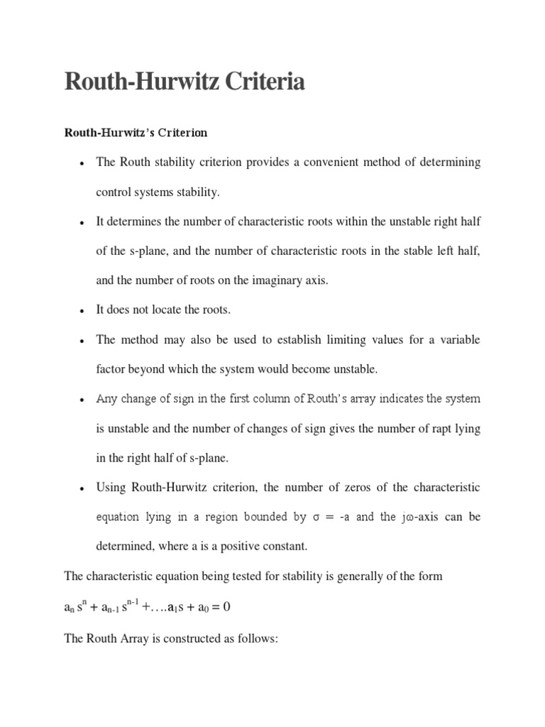 Routh-Hurwitz Criteria | PDF | Mathematical Analysis | Mathematical Objects