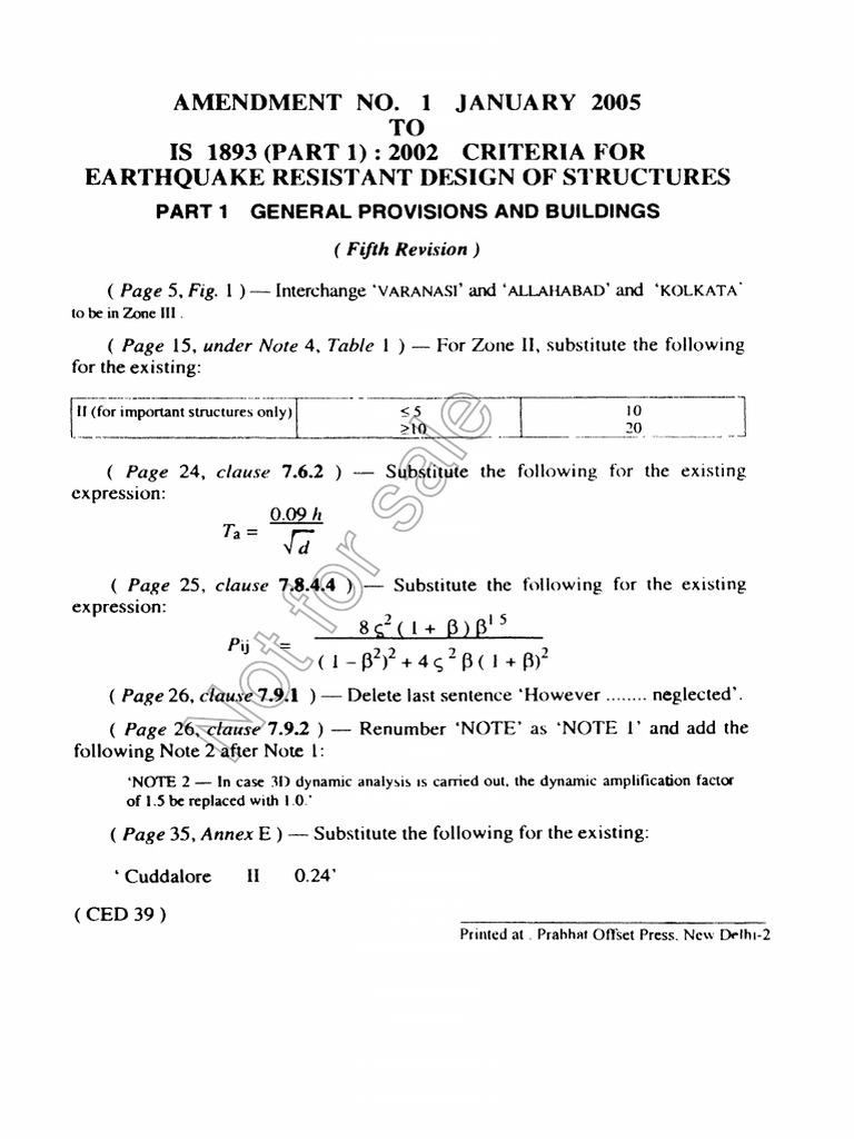 IS 1893 Part 1 - Amendment 1 | PDF