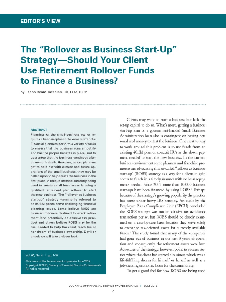 The "Rollover As Business Start-Up" Strategy-Should Your Client Use ...