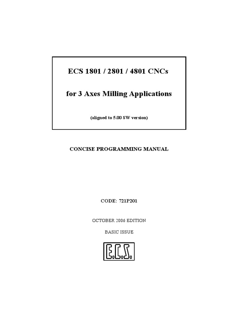 721p201 Concise Programming Manual For Milling | PDF | Numerical Control | Drilling