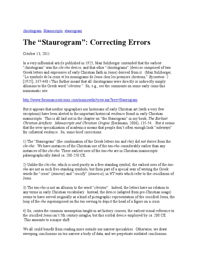 The "Staurogram": Correcting Errors | PDF | Crucifixion | Symbols