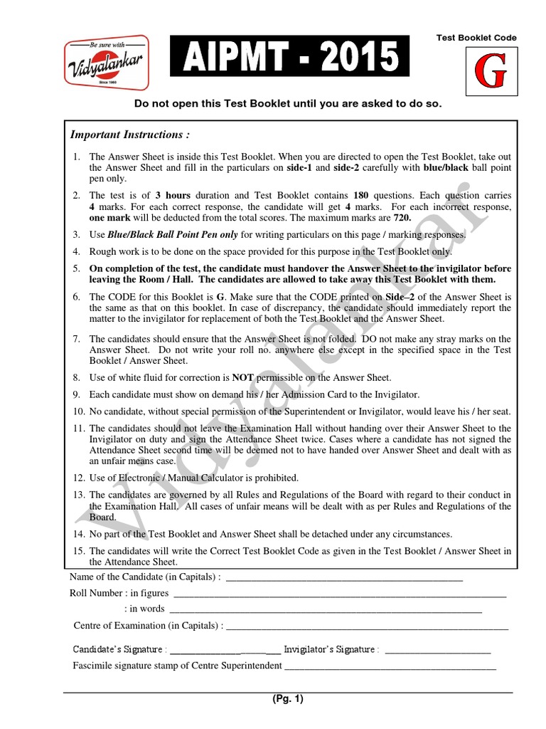 Aipmt-2015 Paper Solutions | PDF | Capacitor | Nature