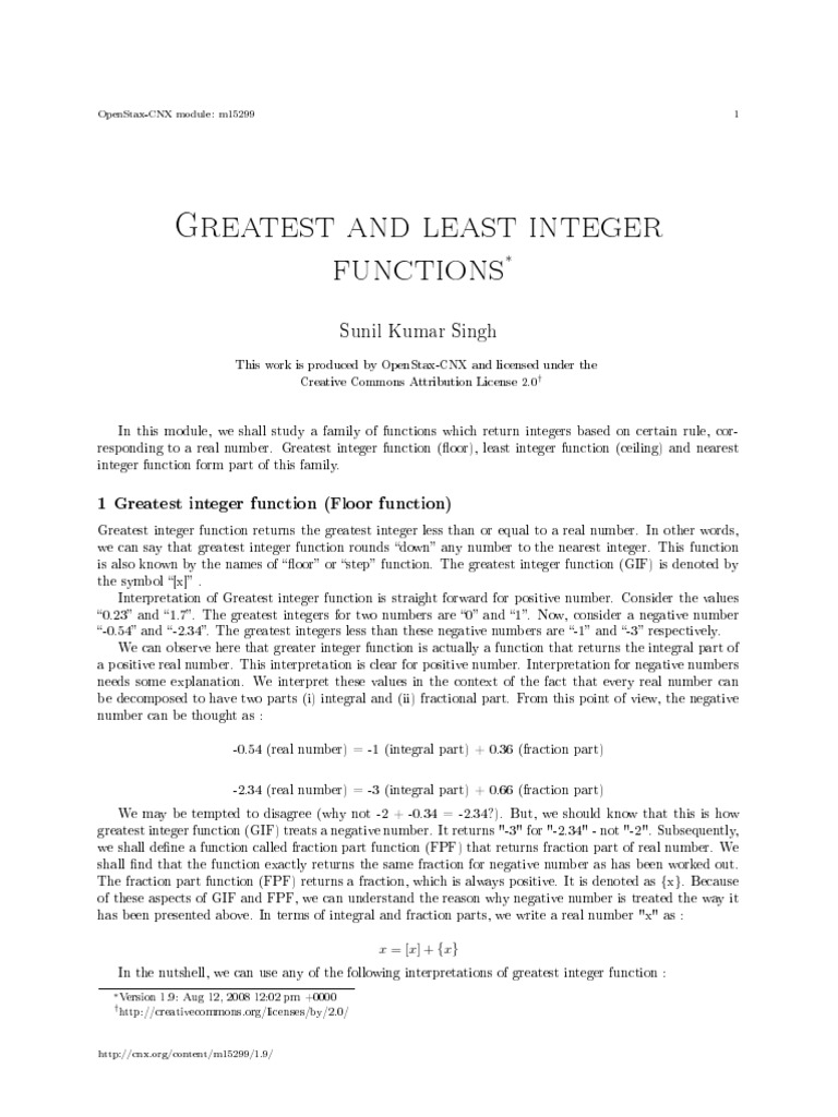 Greatest and Least Integer Functions | PDF | Integer | Function ...