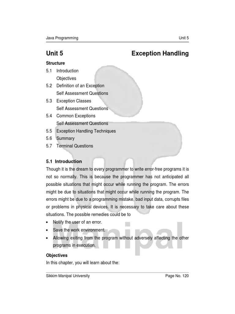 Unit 5 Exception Handling: Structure | PDF | Java (Programming Language) | Systems Engineering