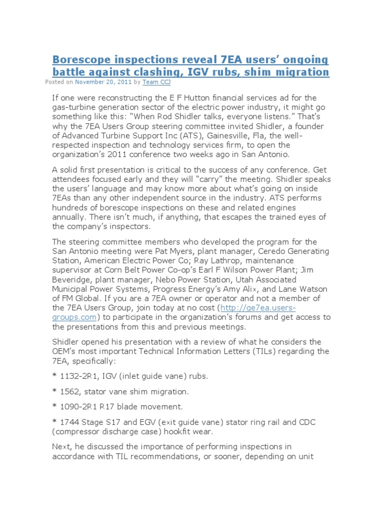 Borescope Inspections Reveal 7EA IGV Problems | PDF | Turbine | Gas ...