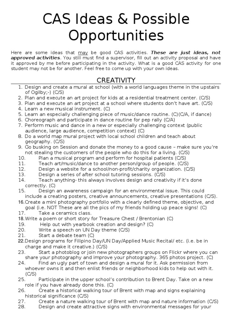 CAS Activity Ideas for Students | PDF