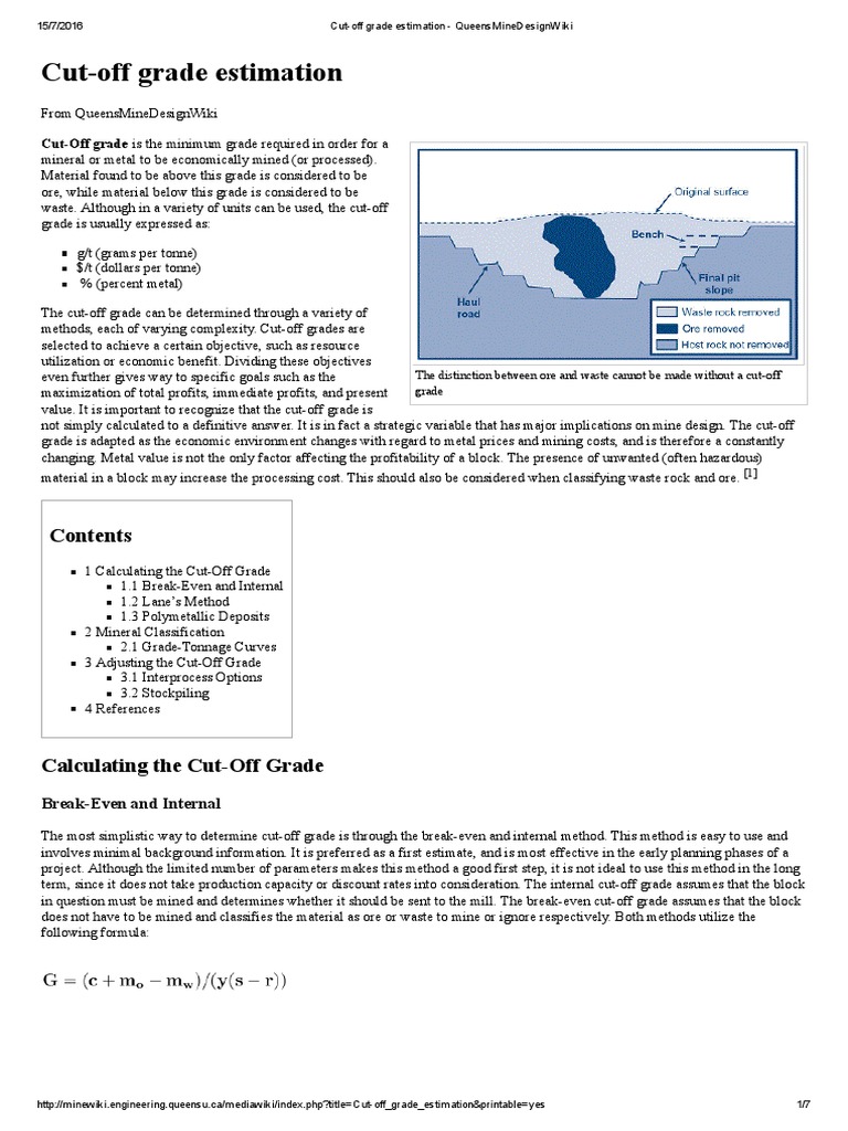 Cut-Off Grade Estimation in Mining | PDF | Ore | Mining