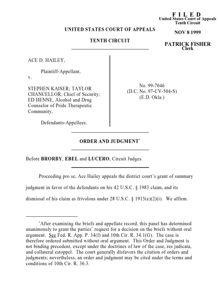 Hailey v. Kaiser, 10th Cir. (1999) | PDF | Summary Judgment | Lawsuit