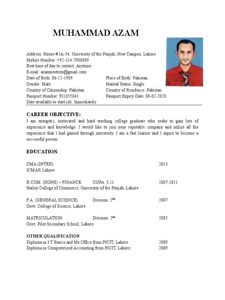 Muhammad Azam CV | PDF