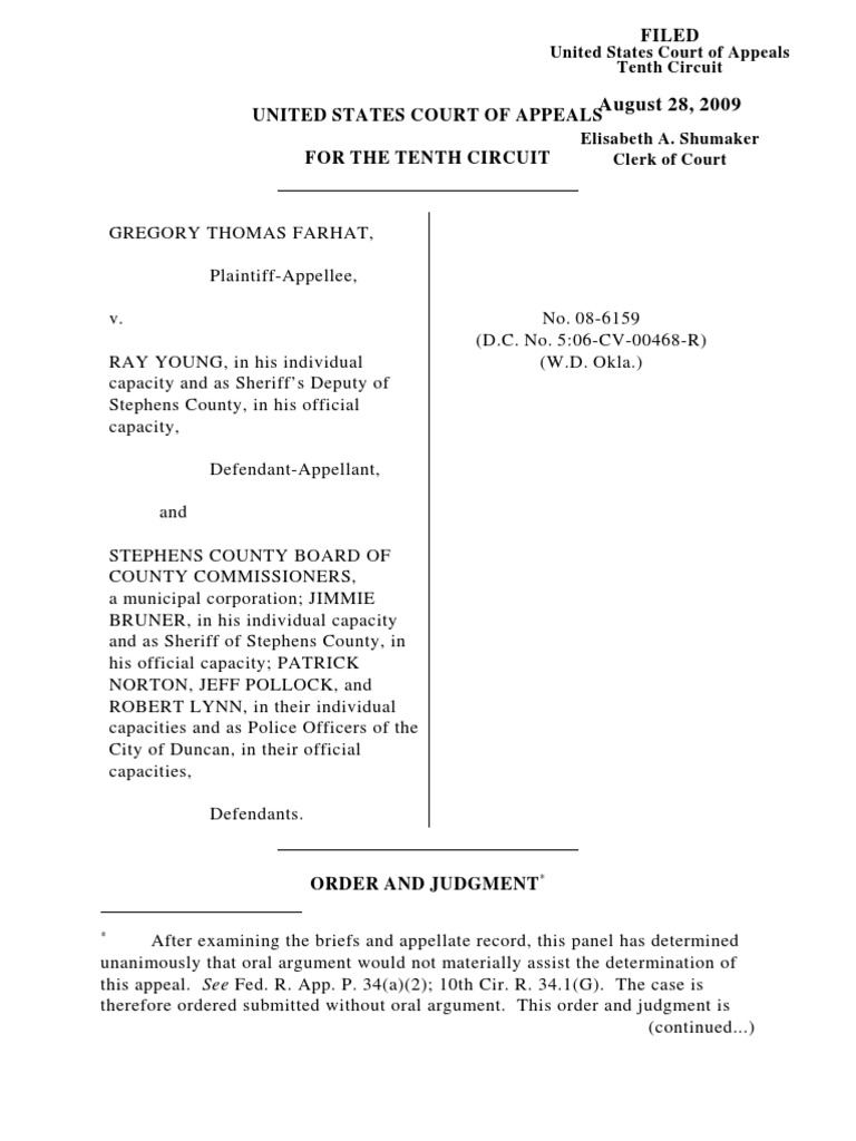 Farhat v. Young, 10th Cir. (2009) | PDF | Summary Judgment ...