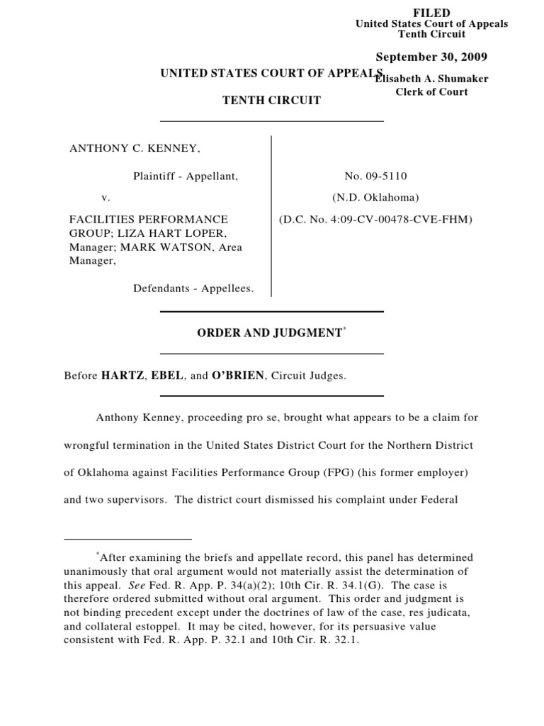 Kenney v. Facilities Performance Group, 10th Cir. (2009) | PDF ...