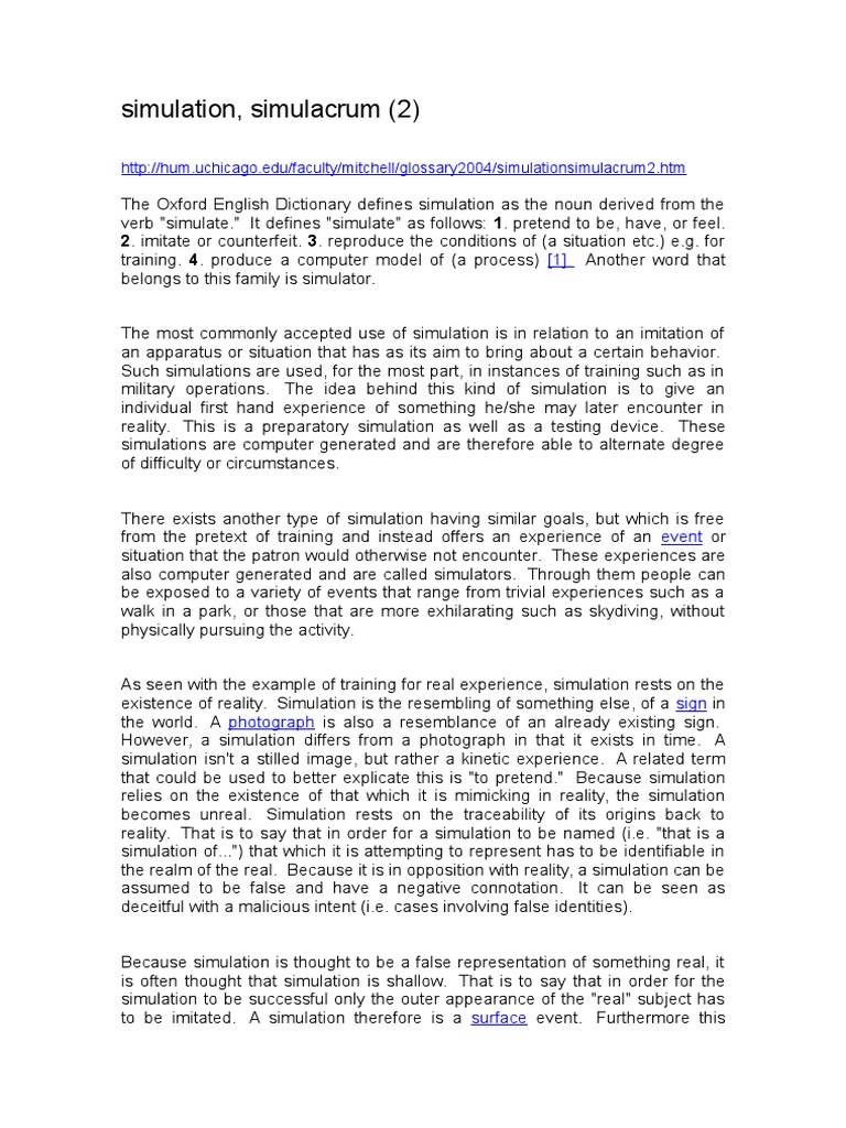 Simulation, Simulacrum 2 | Download Free PDF | Representation (Arts ...
