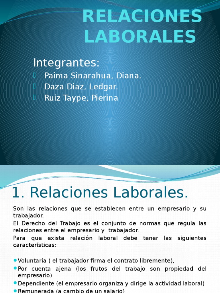 RELACIONES LABORALES Diapositiva | PDF | Derecho laboral | Tiempo de trabajo