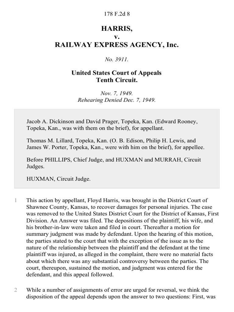 Harris v. Railway Express Agency Case | PDF | Negligence | Pleading