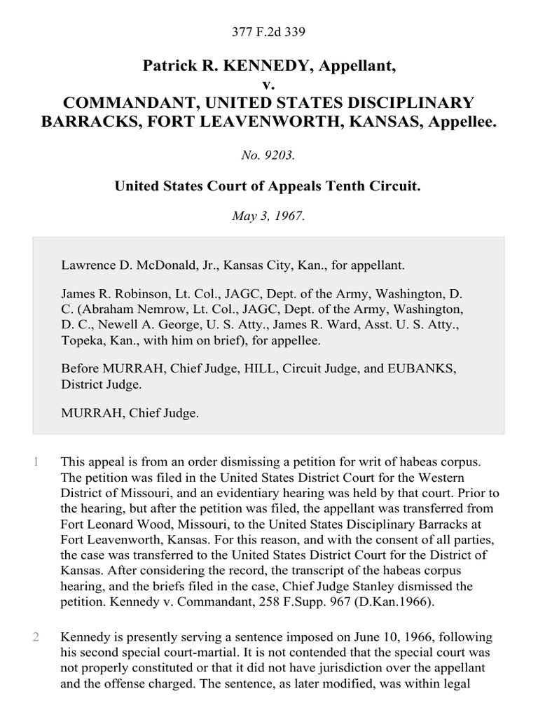 Patrick R. Kennedy v. Commandant, United States Disciplinary Barracks ...