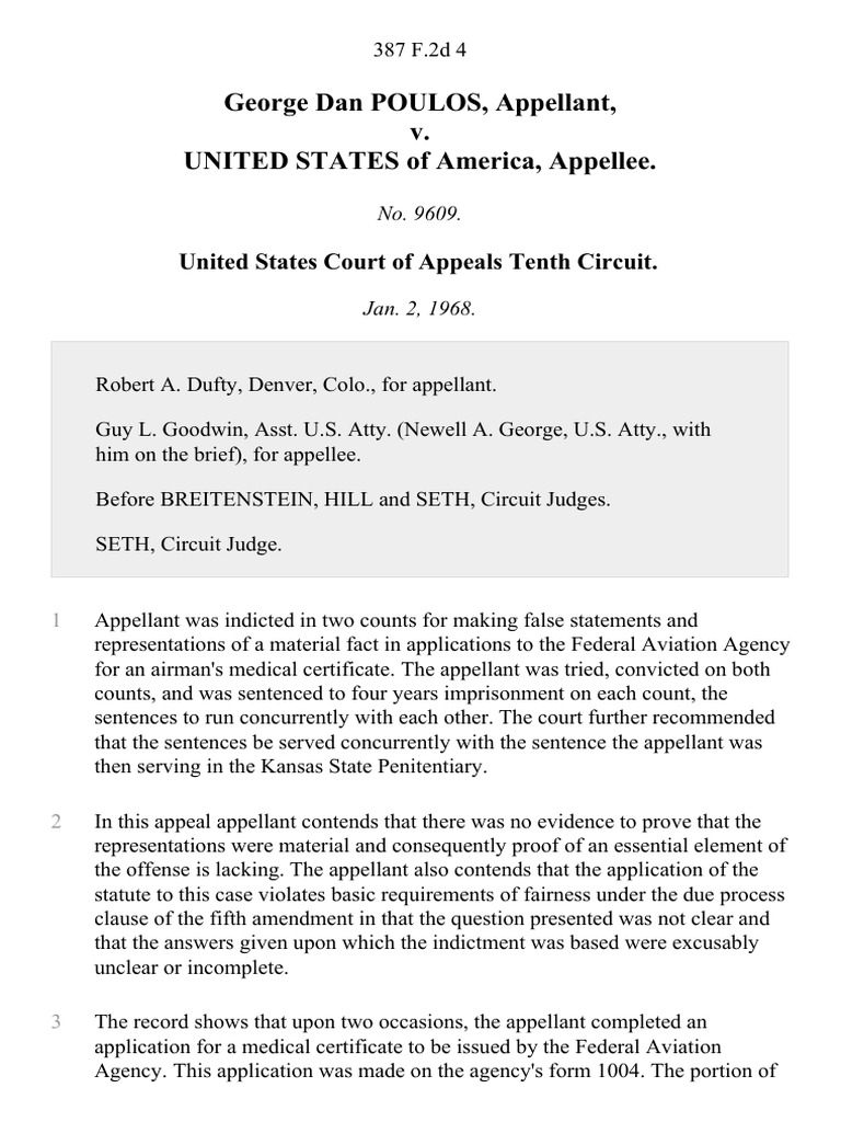 George Dan Poulos v. United States, 387 F.2d 4, 10th Cir. (1968) | PDF ...