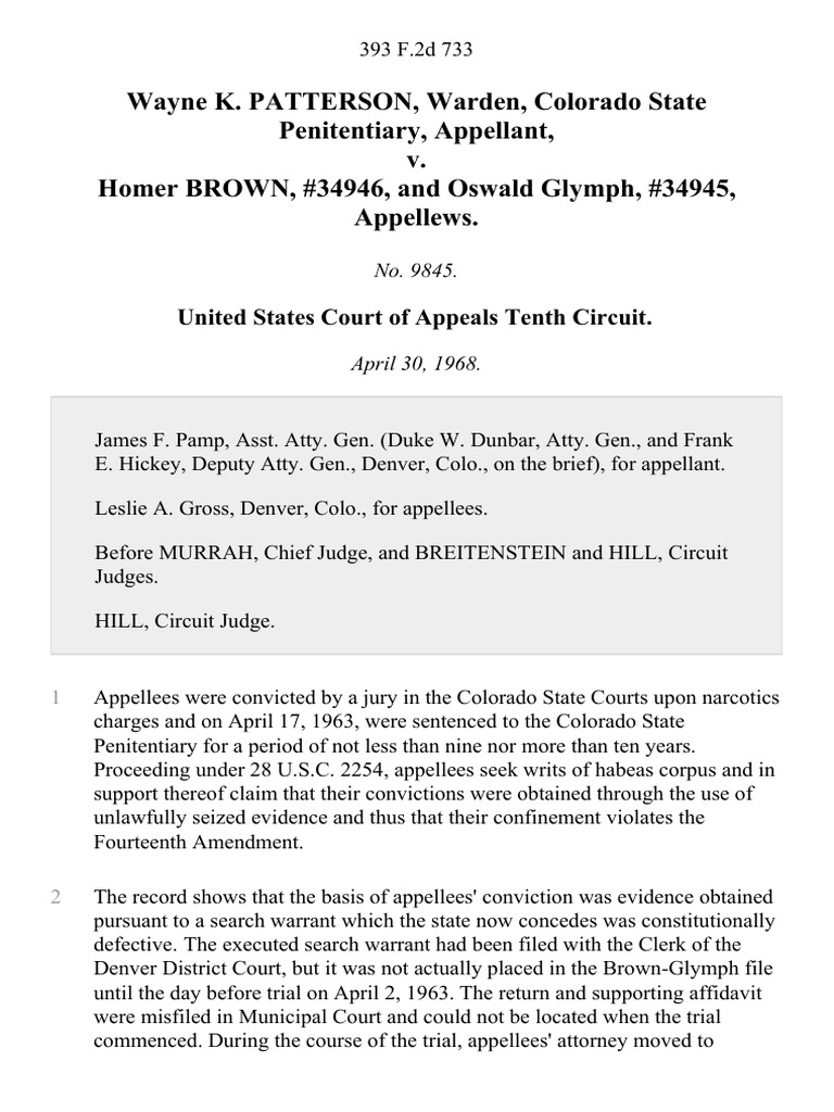 Wayne K. Patterson, Warden, Colorado State Penitentiary v. Homer Brown ...