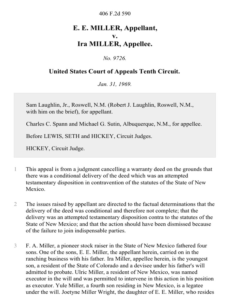 E. E. Miller v. Ira Miller, 406 F.2d 590, 10th Cir. (1969) | PDF | Will ...