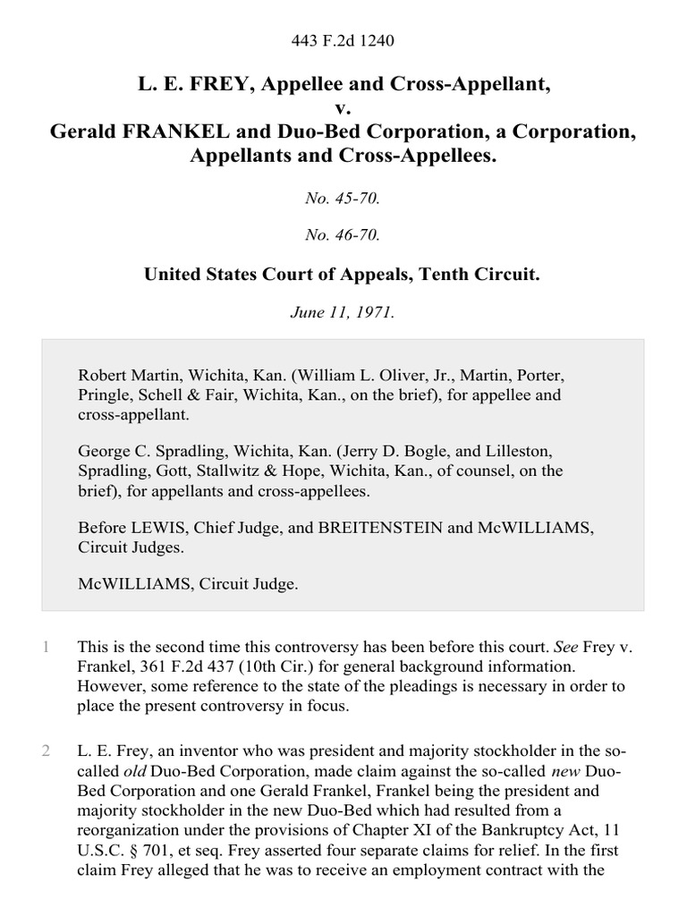 L. E. Frey, and Cross-Appellant v. Gerald Frankel and Duo-Bed ...