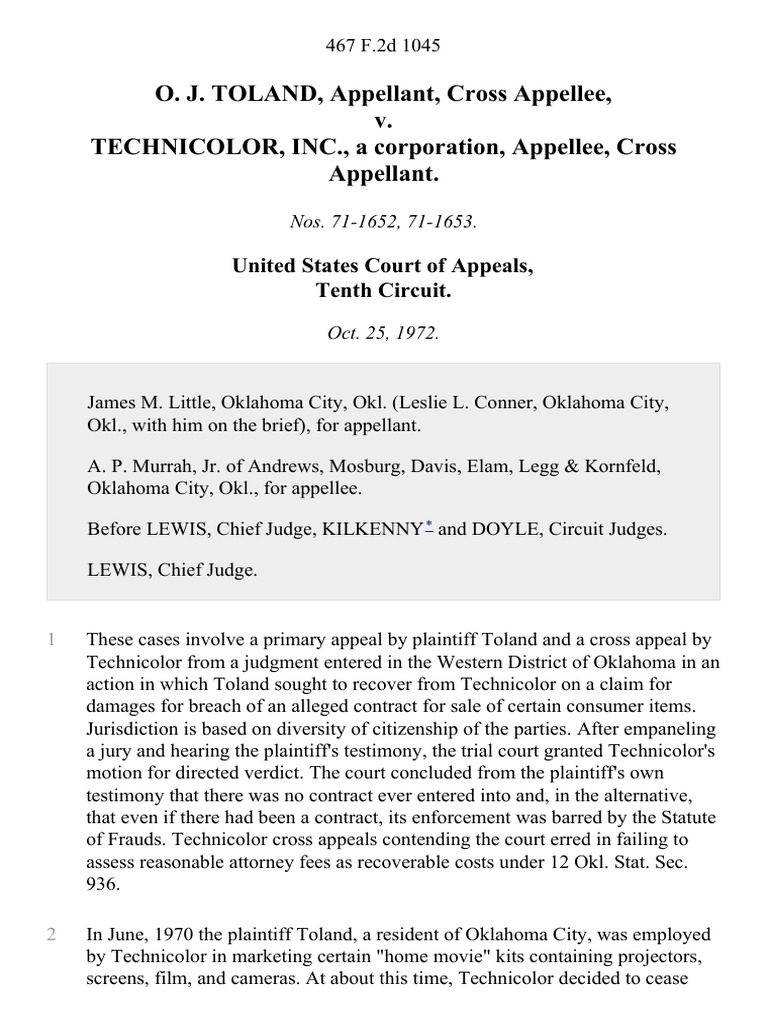 O. J. Toland, Cross v. Technicolor, Inc., A Corporation, Cross, 467 F ...