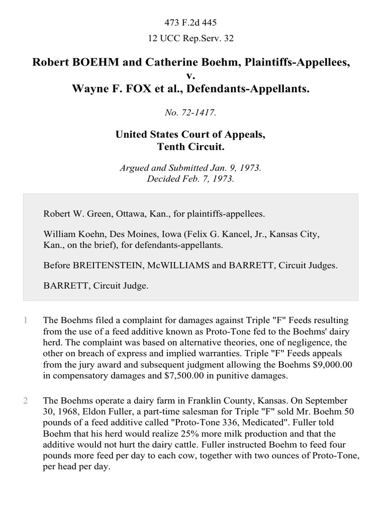Robert Boehm and Catherine Boehm v. Wayne F. Fox, 473 F.2d 445, 10th ...