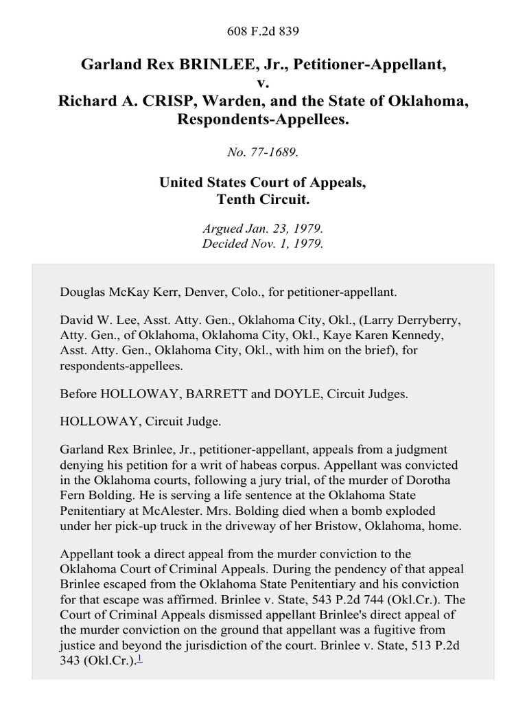 Garland Rex Brinlee, Jr. v. Richard A. Crisp, Warden, and The State of ...