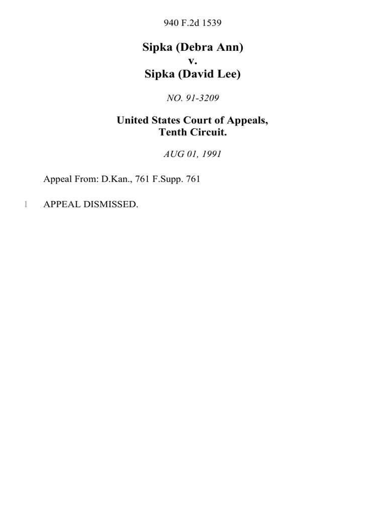 Sipka (Debra Ann) v. Sipka (David Lee), 940 F.2d 1539, 10th Cir. (1991 ...